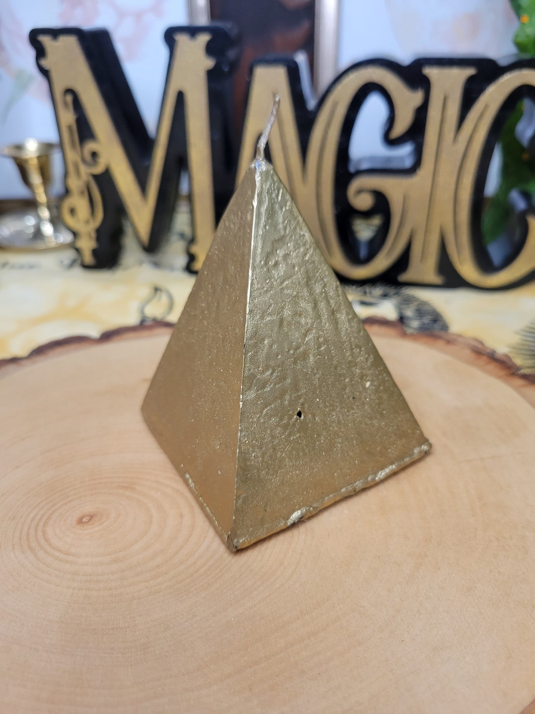 Gold Pyramid Candle, Abundance Candle Spell, Pyramid Decoration Candle ...