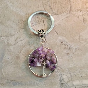 Natural/synthetic Mixed Stone Keychain, Flat Round With Tree of Life - Etsy