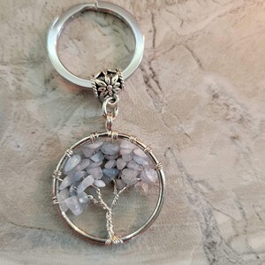 Natural/synthetic Mixed Stone Keychain, Flat Round With Tree of Life - Etsy