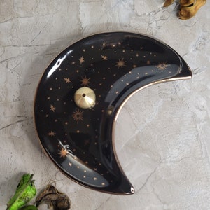 Moon Plate Ceramic Incense Burner Moon and Stars Plate Altar Decoration ...