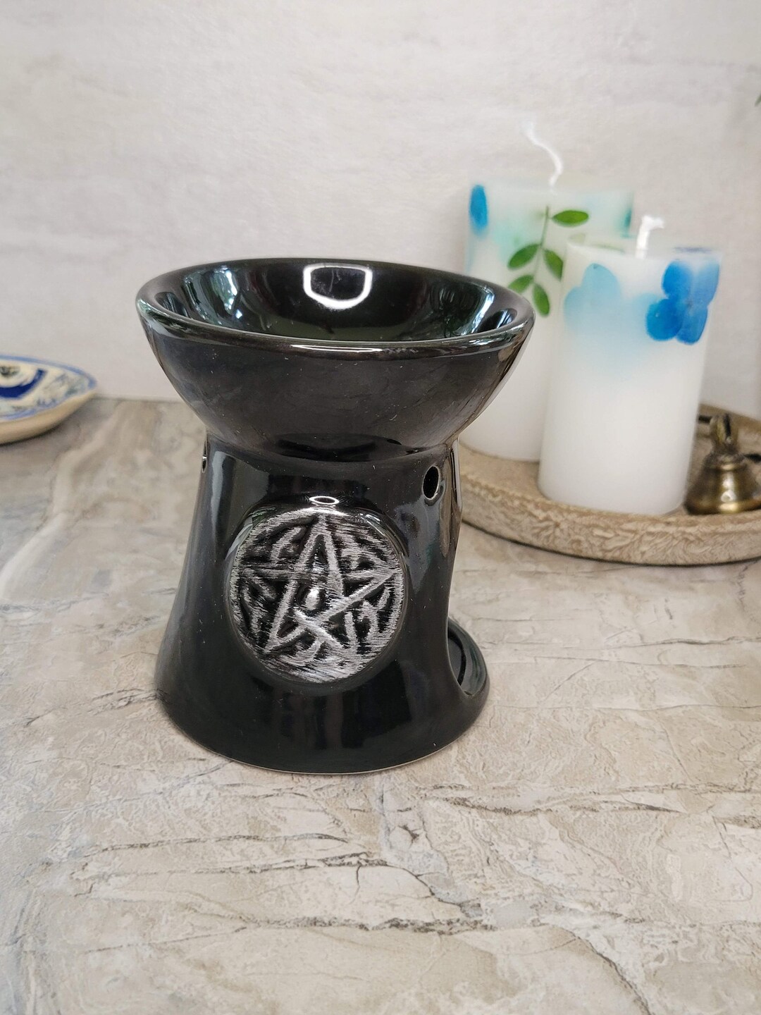 Black Pentagram Oil Burner , Wax Warmer, Metaphysical Décor, Handmade ...