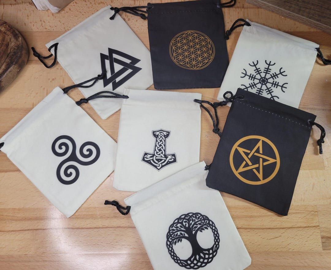 Cotton Pouches With Tree of Life, Pentacle Celtic Designs – Altar Decor Bags for Witchcraft ...