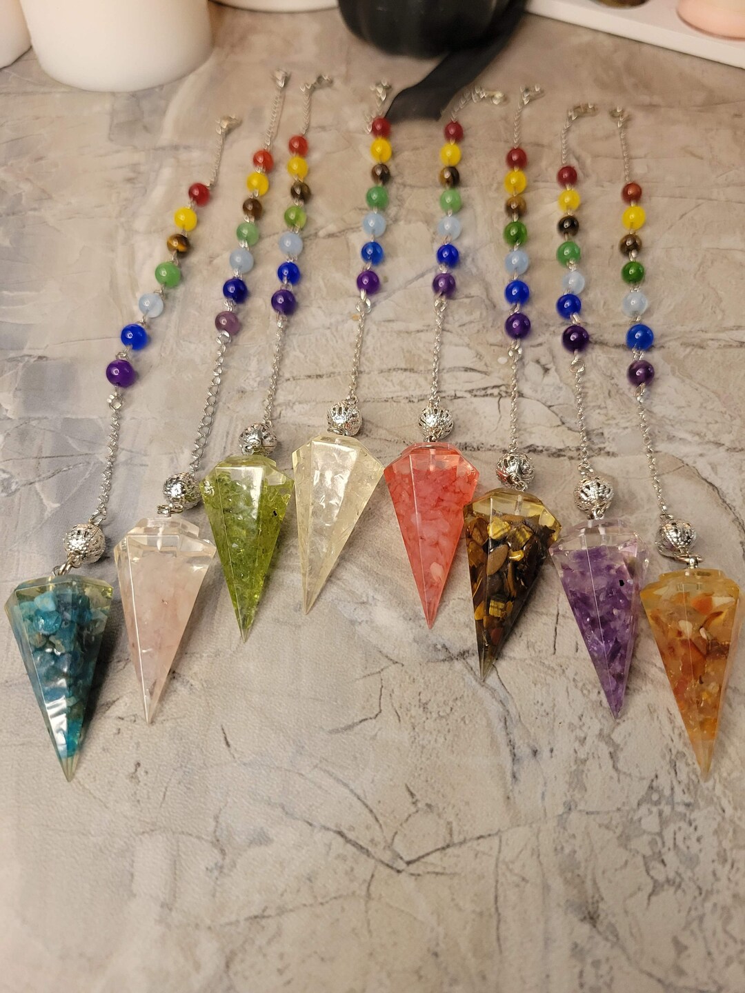 Crystal Pendulum Chakra Jewelry, Resin Dowsing Pendulum Natural Mixed ...