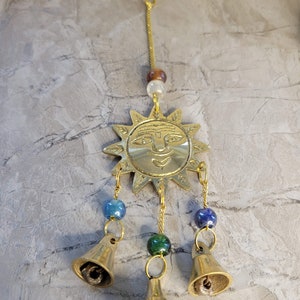 Brass Wind Chime Sun With Bells / Witch Bells / Protection Bells/ Altar ...