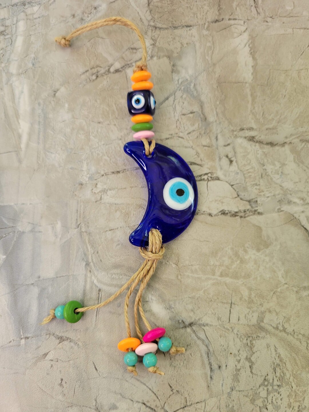 Evil Eye Talisman Hemp Rope W/ Beads Crescent Moon - Etsy