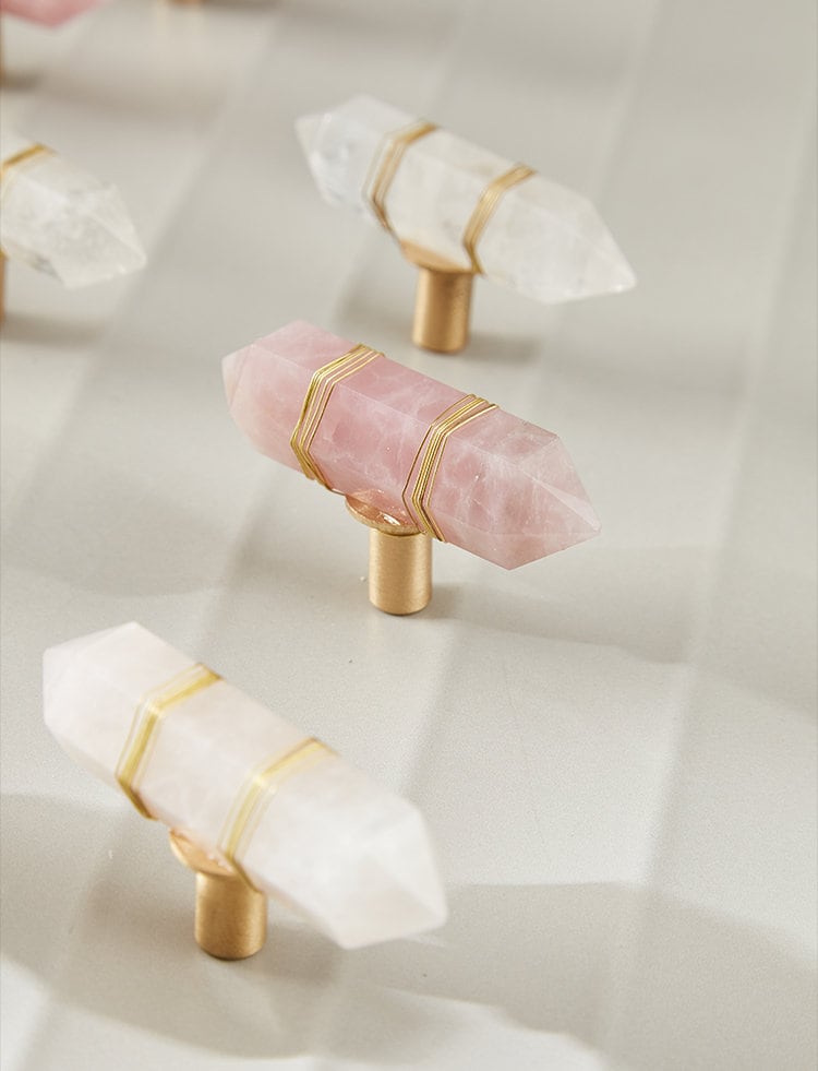 Rose & Snow Quartz Crystal Modern Cabinet Pull Knob Handle | Etsy
