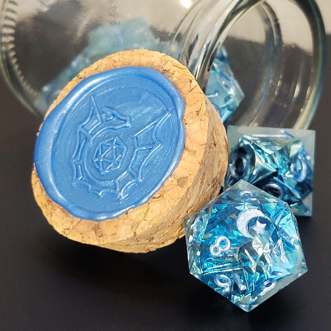 Thrym Handmade RPG Dice Set in a Potion Bottle, Blue and White D&D Dice ...
