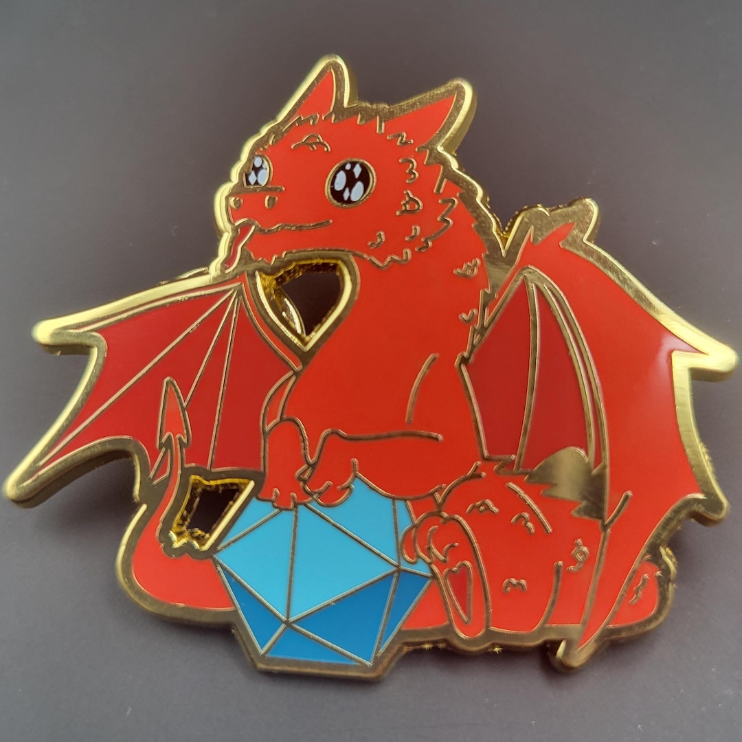Solid Metal and Hard Enamel Pin Featuring a Cute Dice Dragon | Red and ...