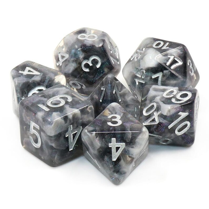 Hex RPG Dice Set Pearly Black and White Swirl 7pc - Etsy