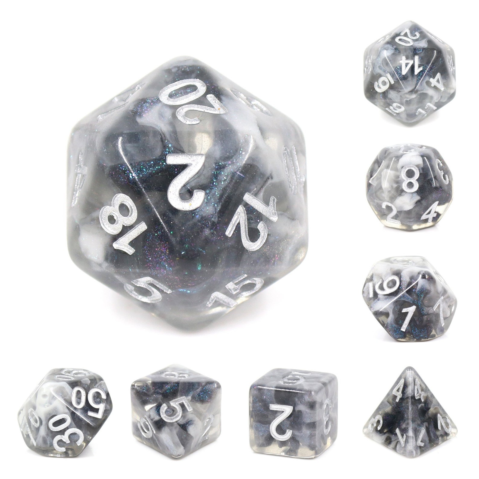 Hex RPG Dice Set Pearly Black and White Swirl 7pc - Etsy