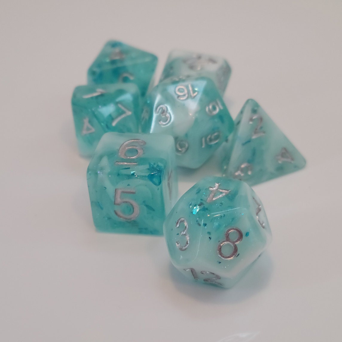 Ice Cap White and Blue Resin With Glitter and Foil D&D Dice Set With ...