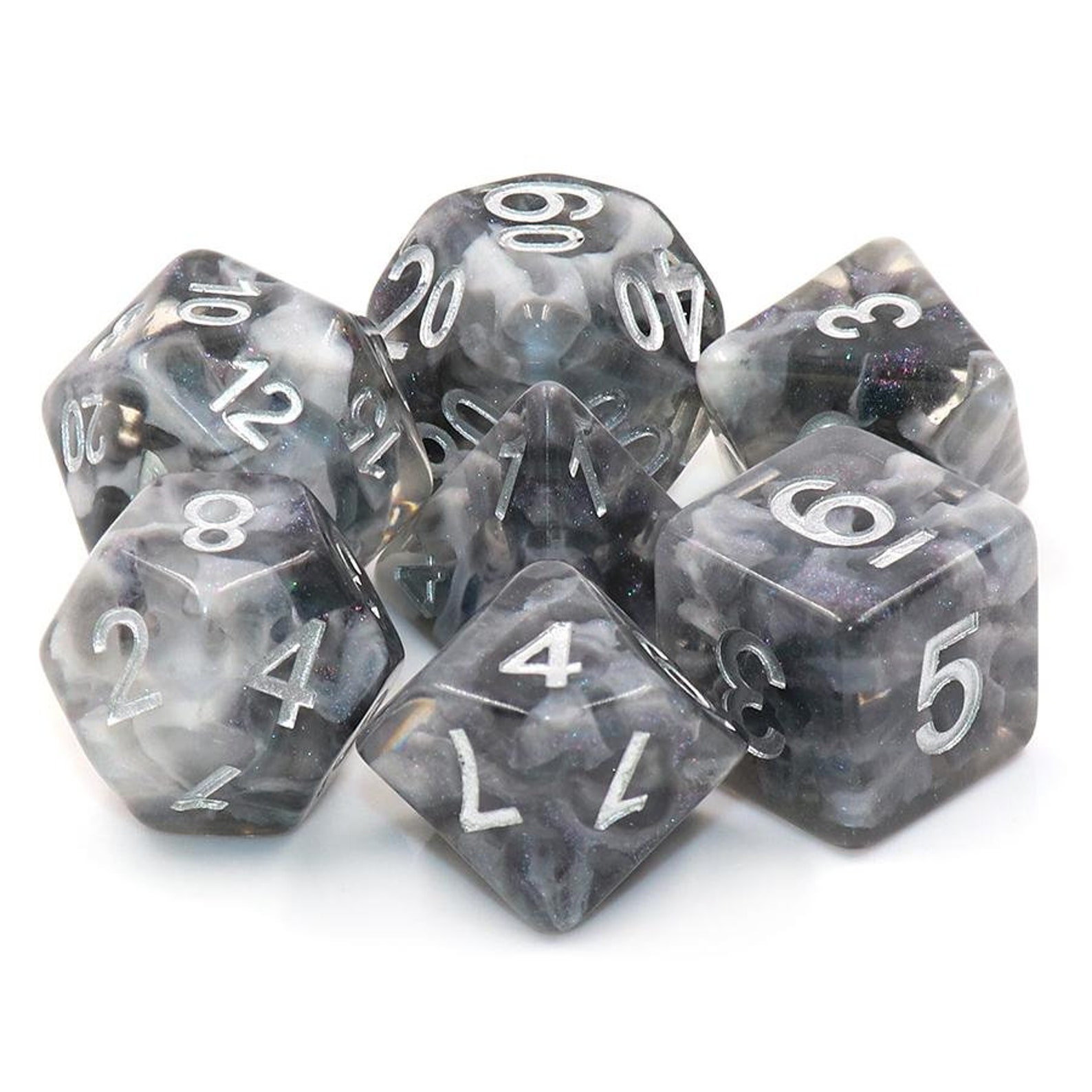 Hex RPG Dice Set Pearly Black and White Swirl 7pc - Etsy