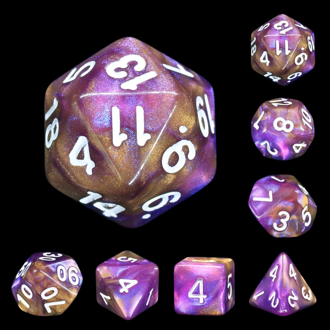 Potion RPG Dice Set Sparkly Purple and Gold Swirl 7pc - Etsy UK