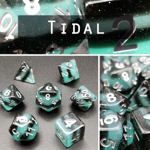 Tidal - Teal and Black Striped Glittery D&D Dice, Polyhedral Dice Set ...