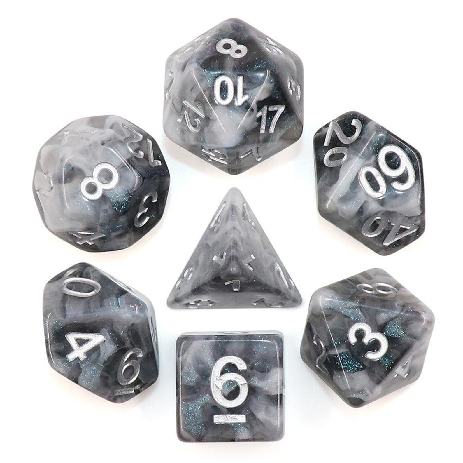 Hex RPG Dice Set Pearly Black and White Swirl 7pc - Etsy