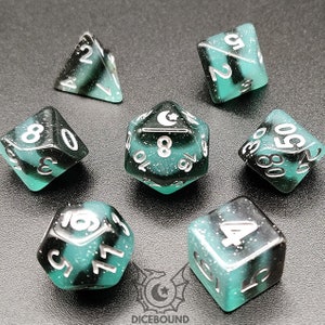 Tidal - Teal and Black Striped Glittery D&D Dice, Polyhedral Dice Set ...