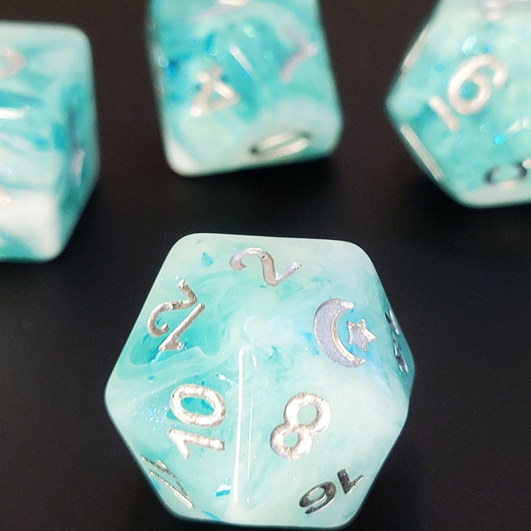 Ice Cap White and Blue Resin With Glitter and Foil D&D Dice Set With ...