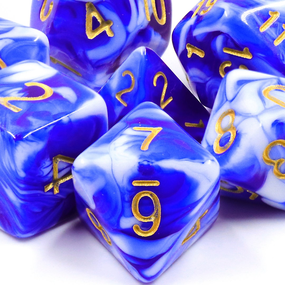 Porcelain RPG Dice Set White and Blue Swirl 7pc Polyhedral - Etsy