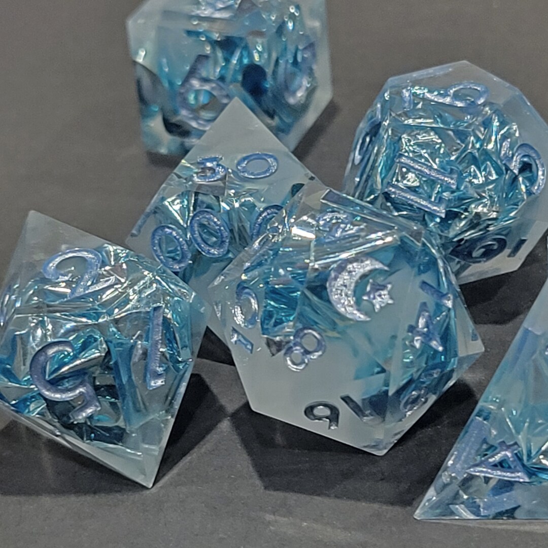 Thrym Handmade RPG Dice Set, Blue and White D&D Dice With Iridescent ...