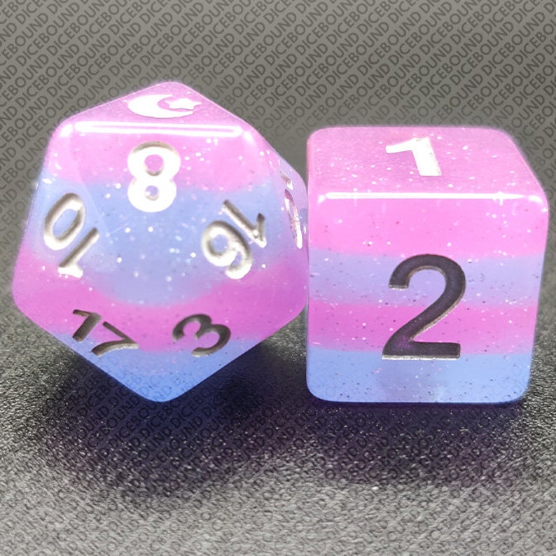 Crush - Pink and Blue Striped Glittery D&D Dice, Polyhedral Dice Set ...