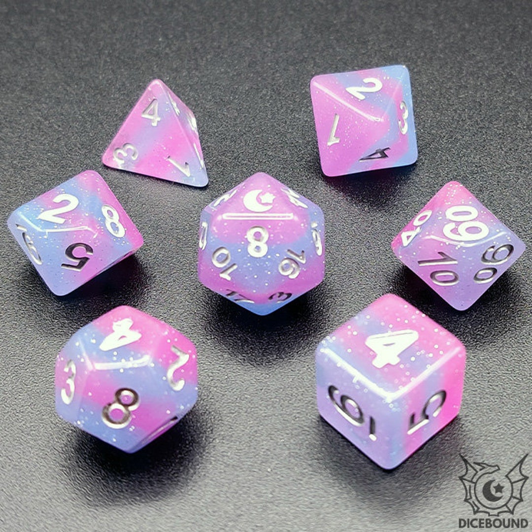 Crush - Pink and Blue Striped Glittery D&D Dice, Polyhedral Dice Set ...