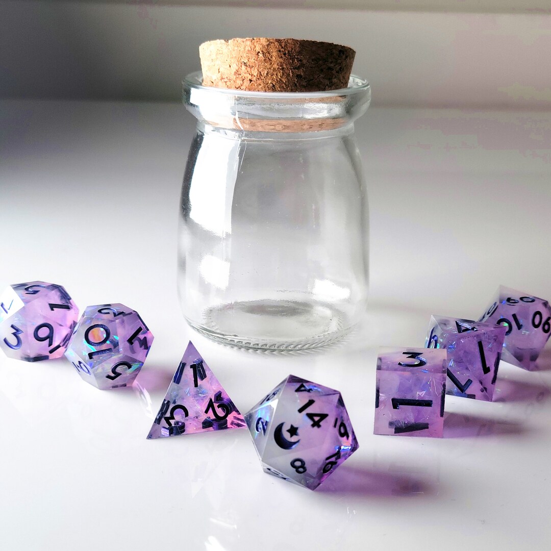 Fable Handmade RPG Dice Set in a Potion Bottle, Purple and White D&D ...
