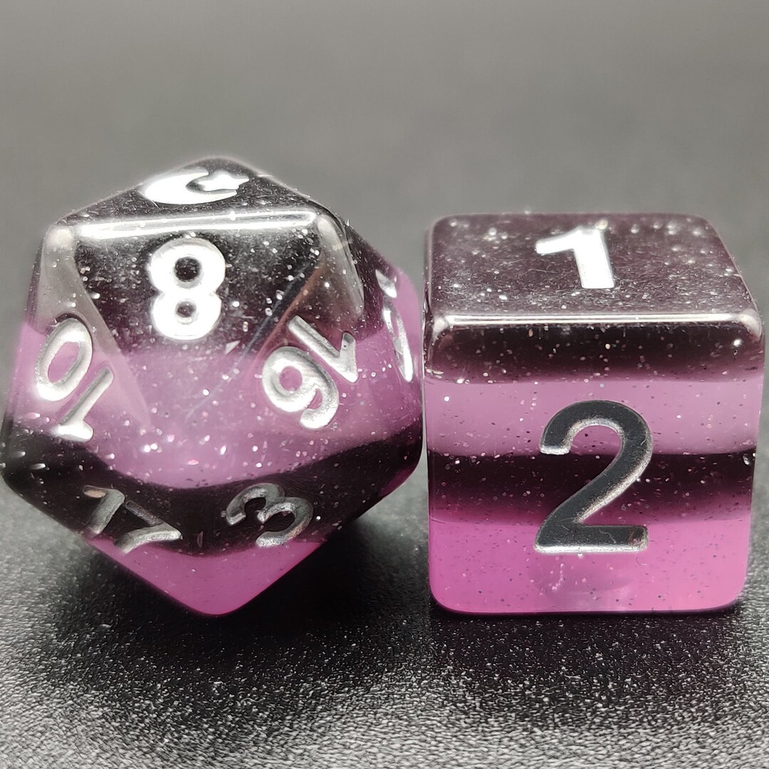 Punk - Pink and Black Striped Glittery D&D Dice, Polyhedral Dice Set ...