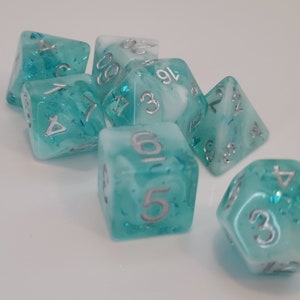 Ice Cap White and Blue Resin With Glitter and Foil D&D Dice Set With ...