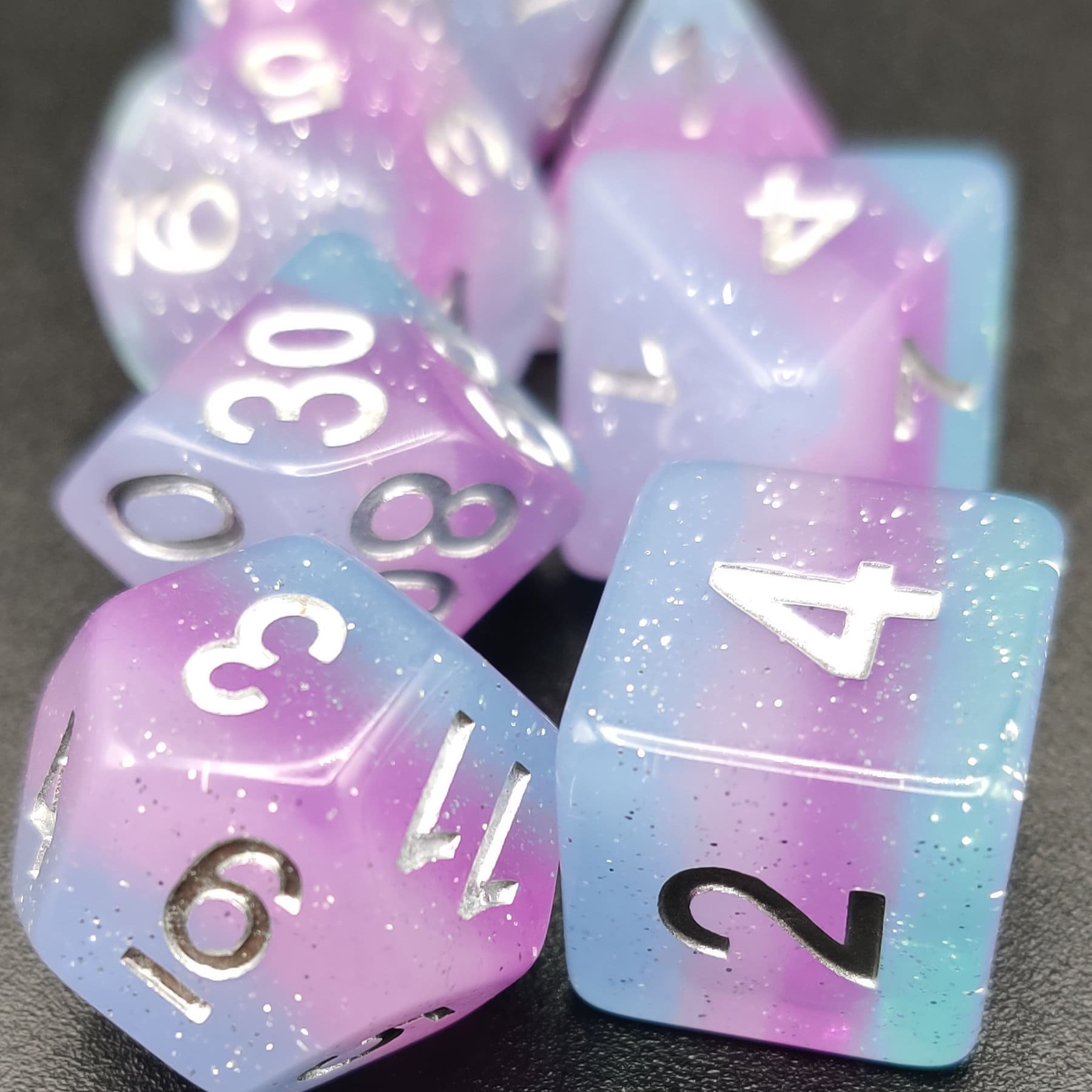 Serendipity - Blue, Pink, Magenta and Teal Striped Glittery D&D Dice ...