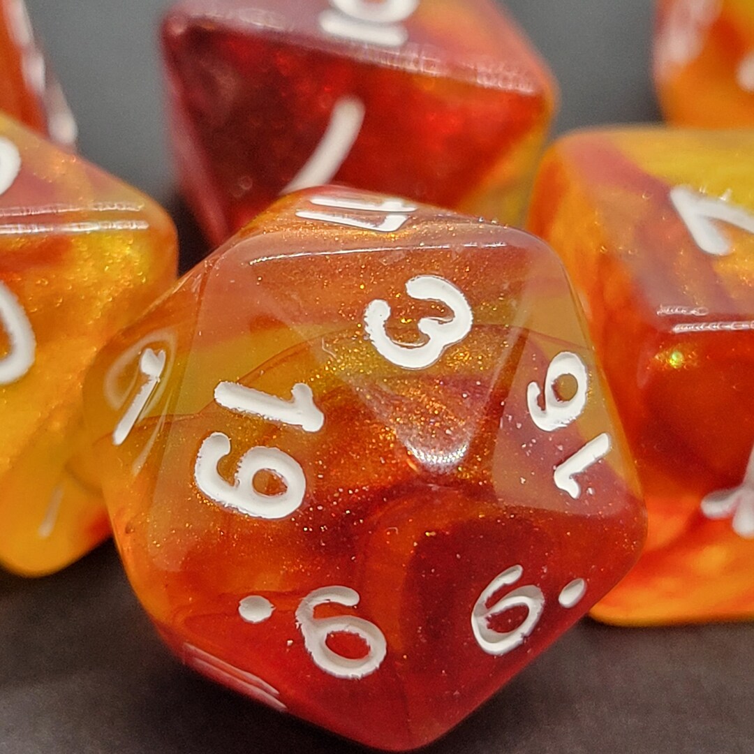 Fire Dancer RPG Dice Set Red and Yellow Sparkly Dice 7pc - Etsy