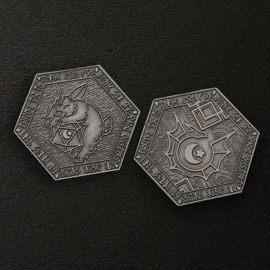 Solid Metal D2 Coin Featuring an Almiraj Dice Guardian | Dicebound ...