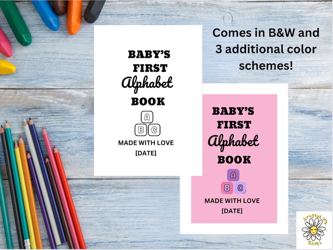 Baby Shower Coloring Alphabet ABC Book DIY EDITABLE Template, Black and ...