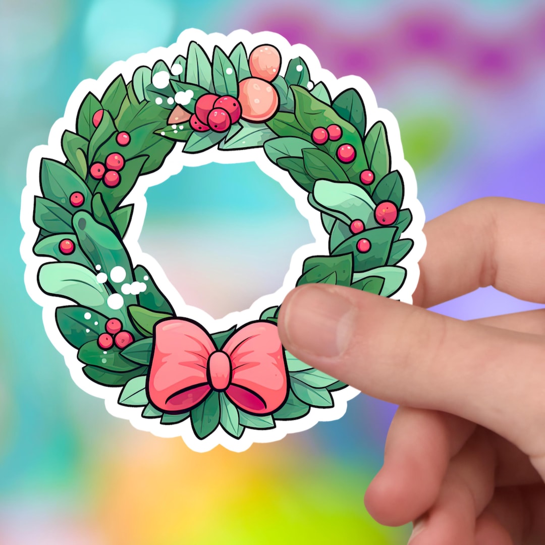 Christmas Wreath Sticker, Vinyl Decal Sticker, Laptop Sticker, Water ...
