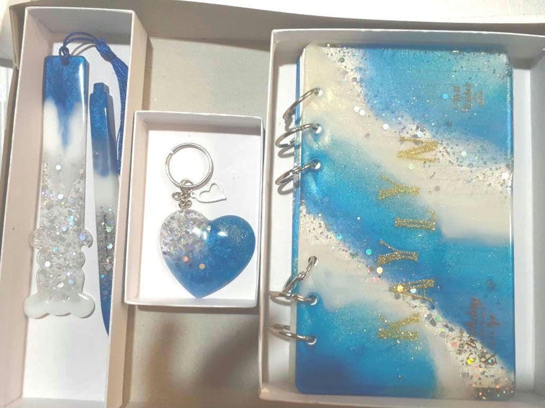 Resin Journal Gift Set: Handmade Notebook, Pen, Bookmark & Keyring - Etsy