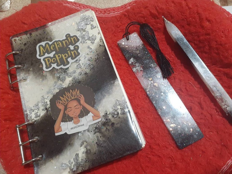 Resin Melanin Notebook/journal, Pen,bookmark and Keychain Set. Love ...