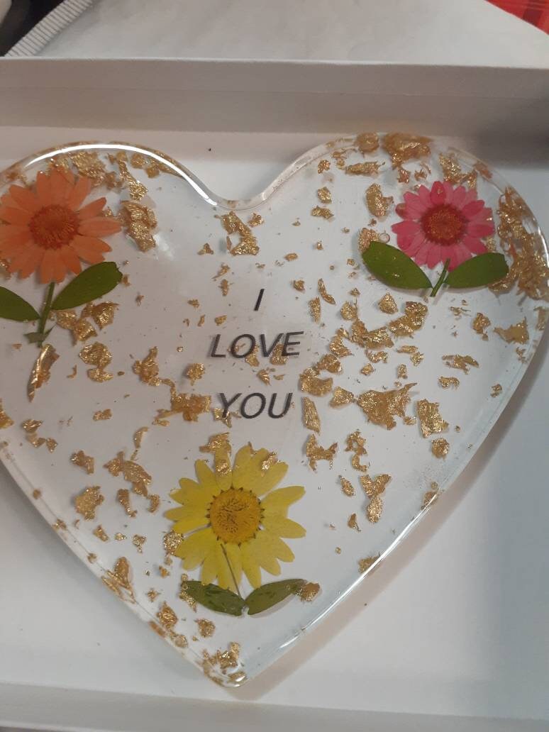 Love Heart Flowered Resin Art. for Wife, Daughter.gift for Friend ...