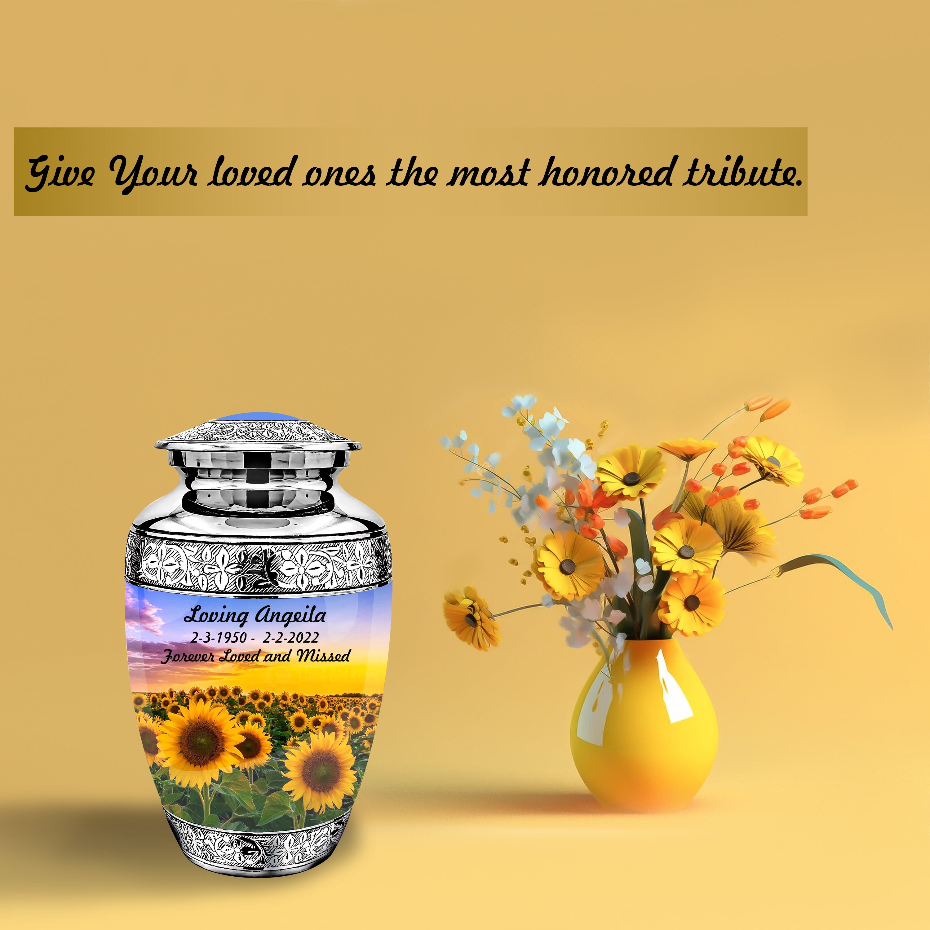 Sunflowers Adult Cremation Urn – Urns for Human Ashes – Cremation Urns ...
