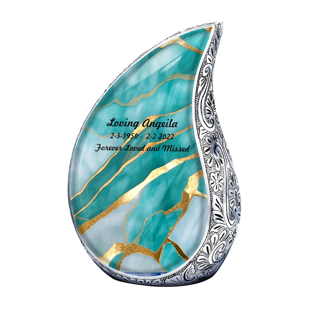 Teardrop Urn, Turquoise and Marble Design Cremation Urns for Human ...