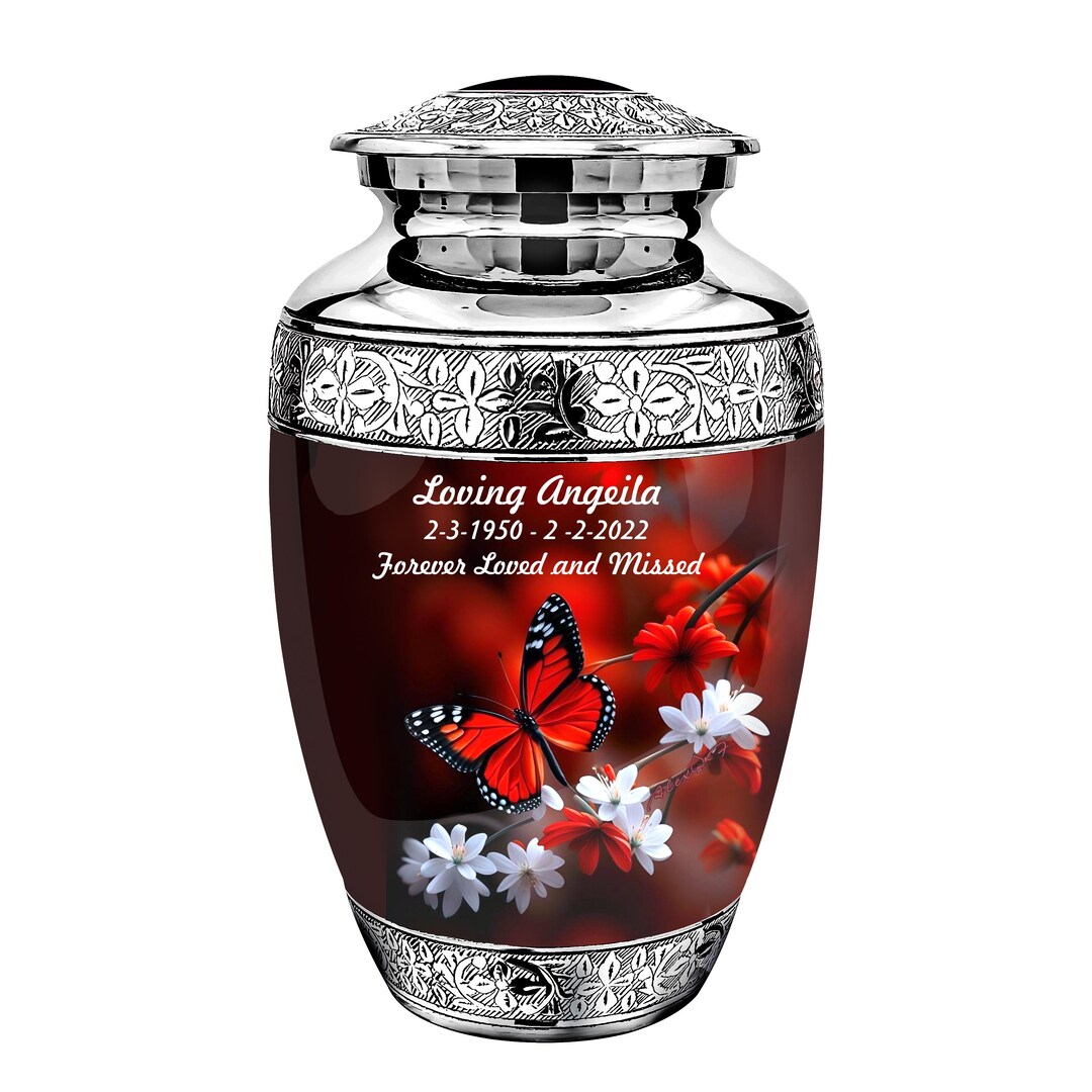 Pretty Butterfly and Flowers Cremation Urn, Adult Urn for Ashes ...