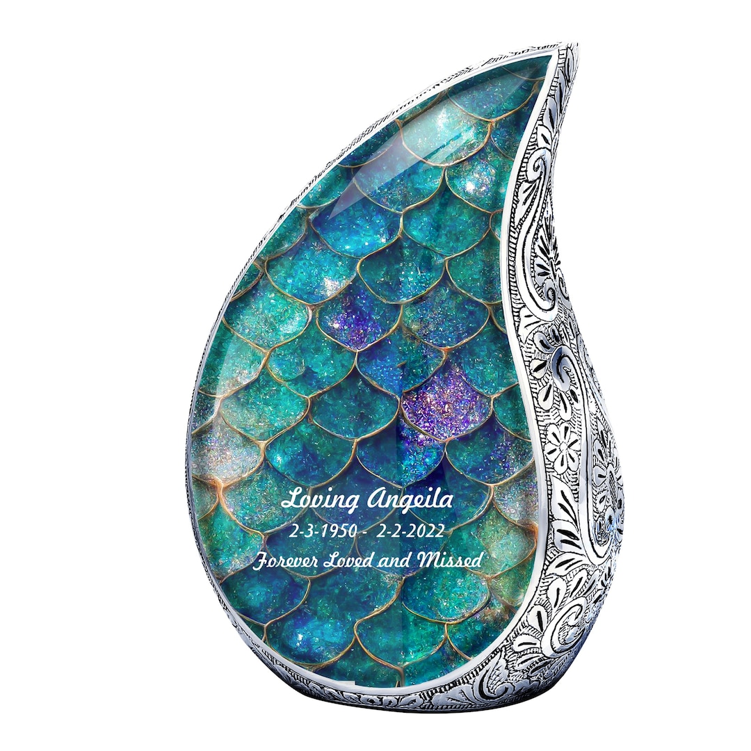 Teardrop Urn, Fish Scales Texture Cremation Urn for Human Remains 1-200 ...