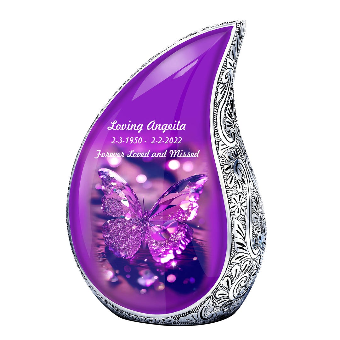 Teardrop Urn, Glittering Glass Butterfly Design Urn for Human Ashes ...