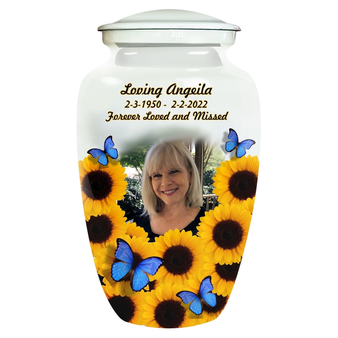 Sunflower Butterfly Photo Adult Cremation Urn – Urns for Human Ashes ...