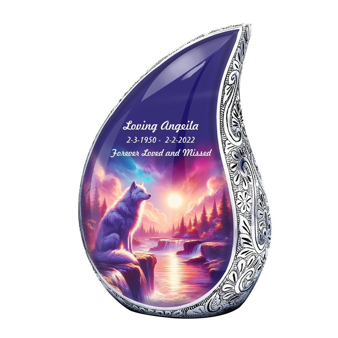 Teardrop Urn, Wolf Art Urn for Cremation Ashes, Unique Urn for Human ...