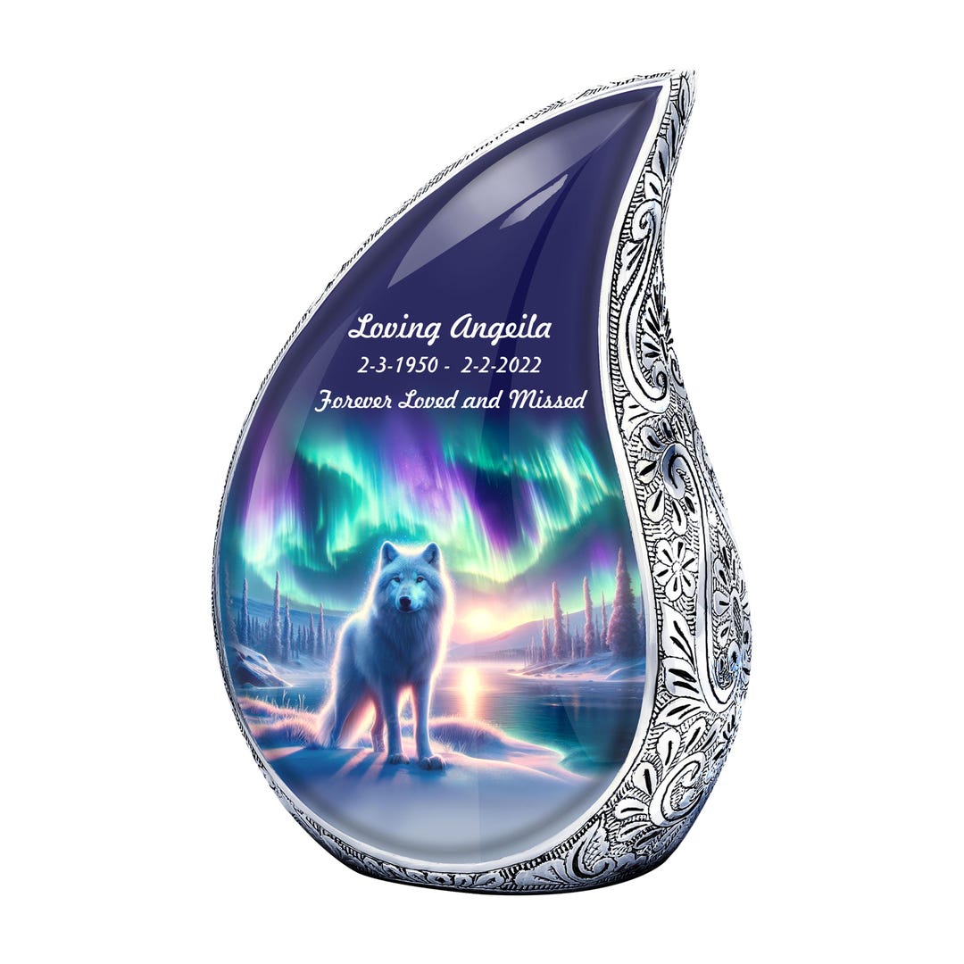 Teardrop Urn, Wolf Cremation Human Remains Urn - 10" Adult Personalized ...