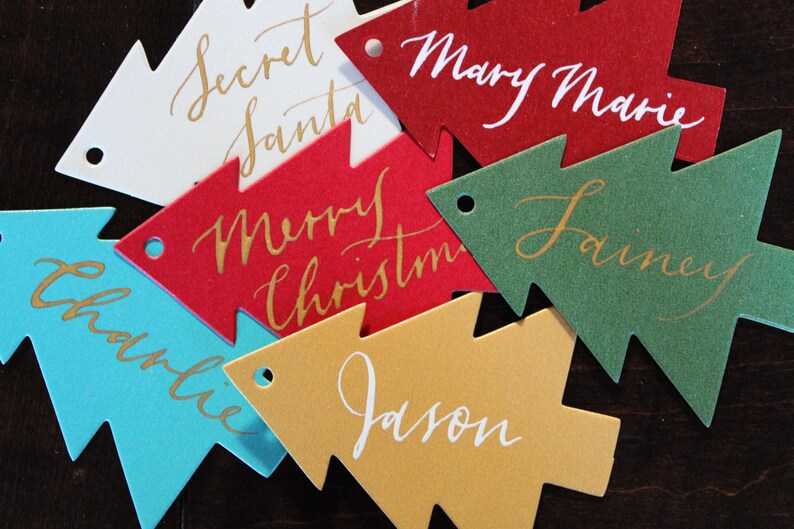 Tree-shaped Calligraphy Name Tags for Christmas Gifts, Table Settings ...