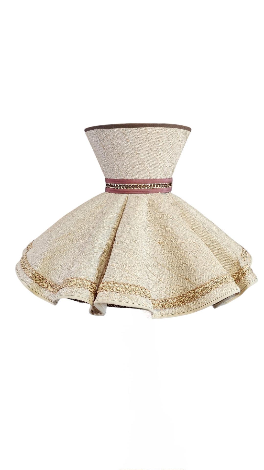 Victorian Ruffled Lamp Shade, Bell, MCM, Hollywood Regency, Beige, Gold ...