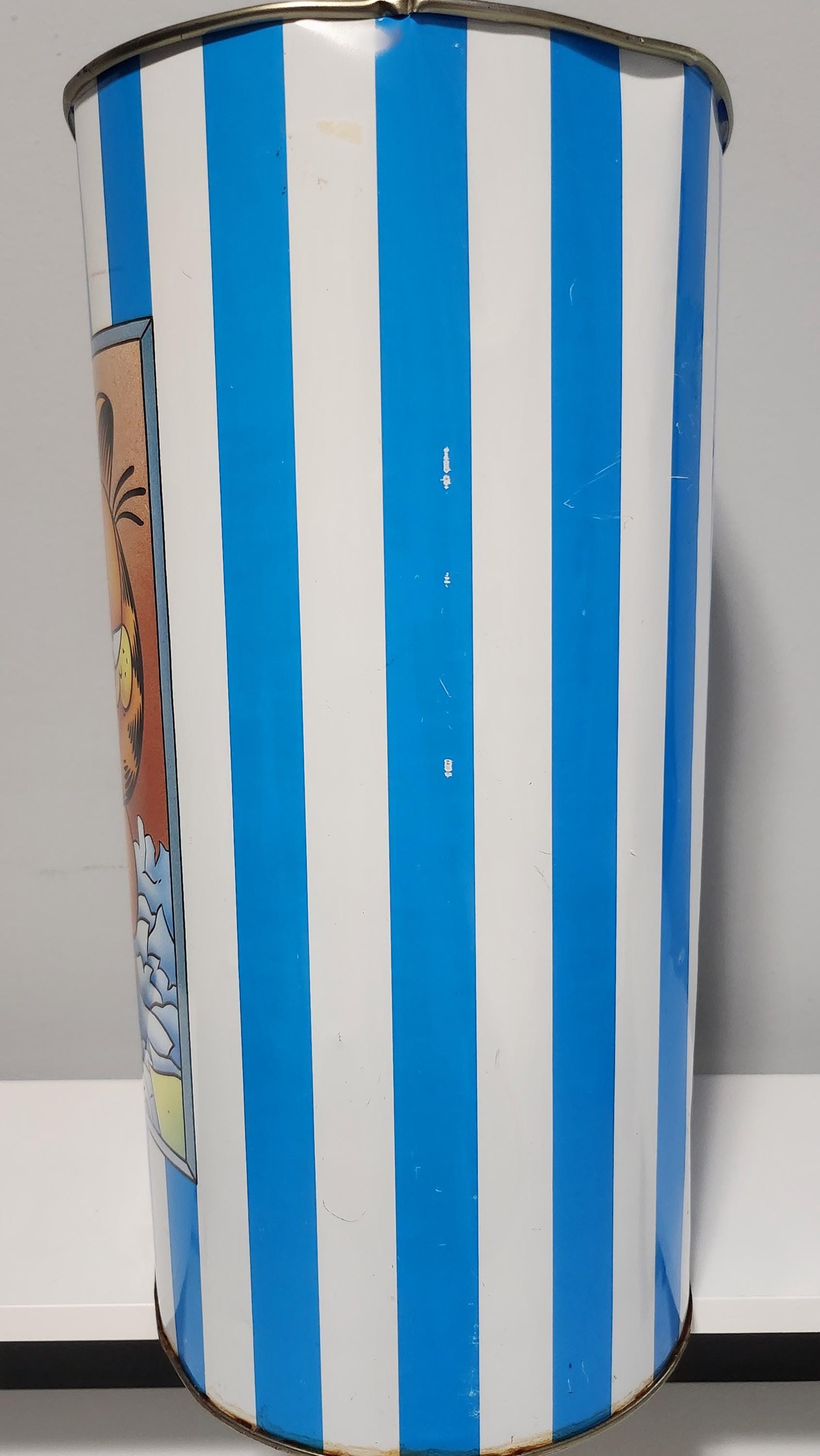 Garfield Garbage Can, Vintage, 1978, Jim Davis, Blue and White Stripes ...