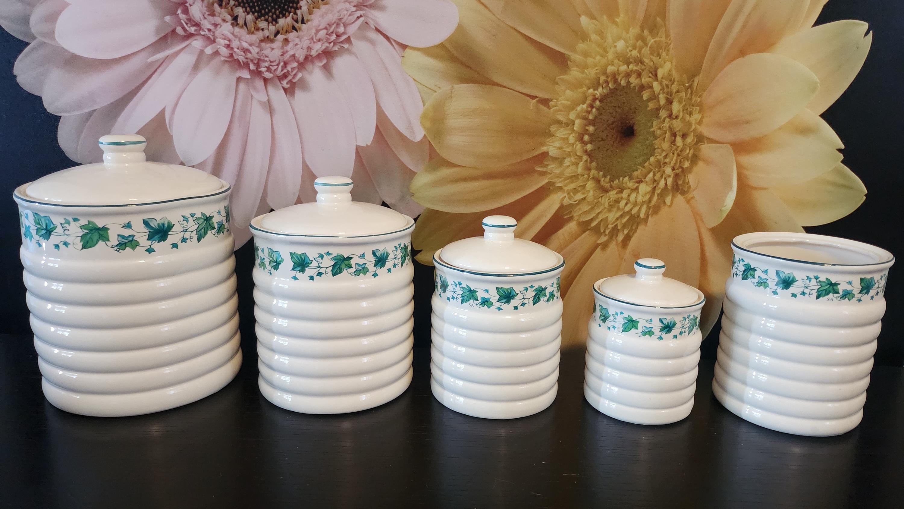 Himark Ceramic Canisters With Lids, Vintage, Made in Taiwan, 9 Piece ...
