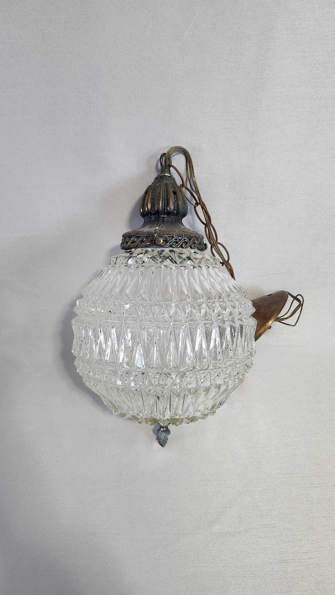 Pineapple Pendant Light, Ceiling Fixture, Brass and Glass, Ornate ...