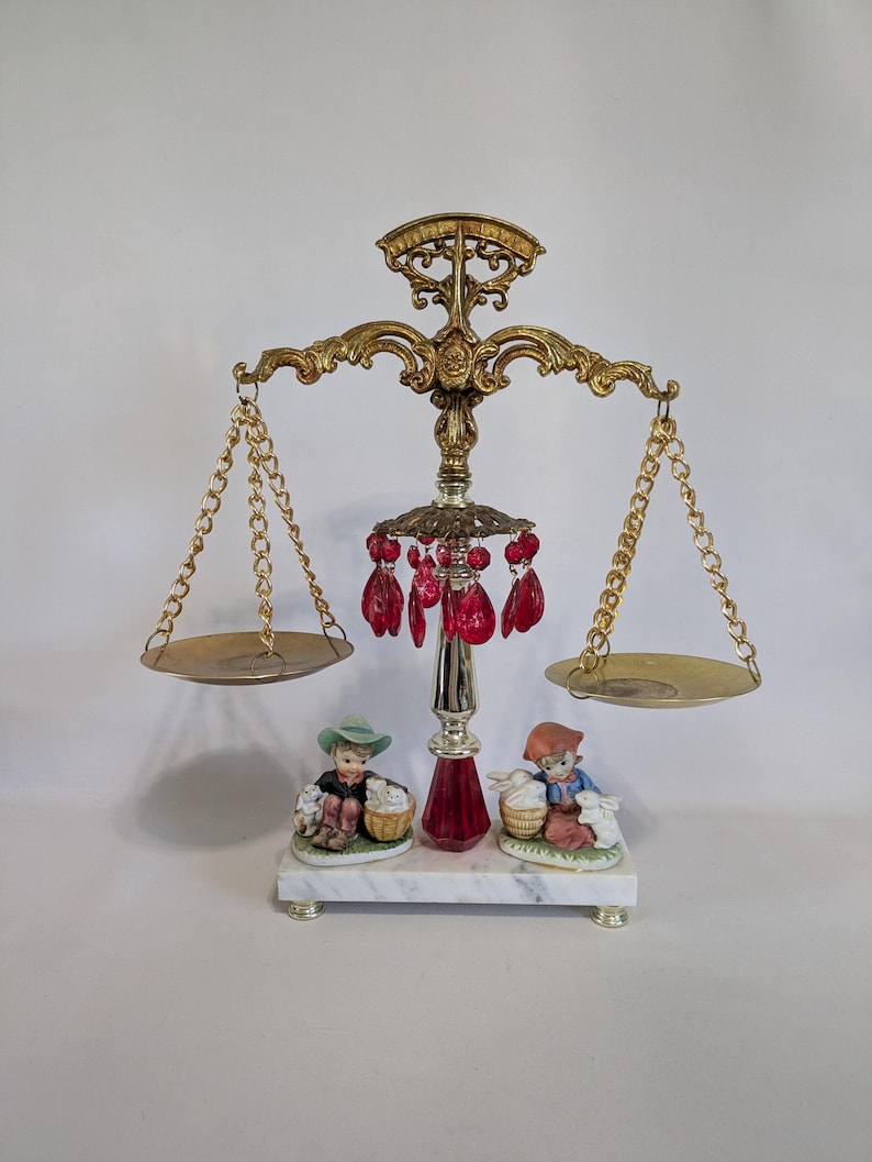 Scales of Justice, Brass, Lucite, Porcelain Figurines, Decorative, MCM ...